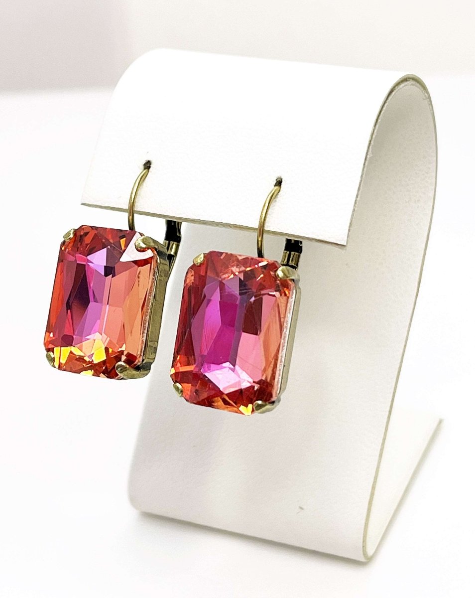 Peach Rose Crystal Earrings | Pink Octagon Statement Drops ...