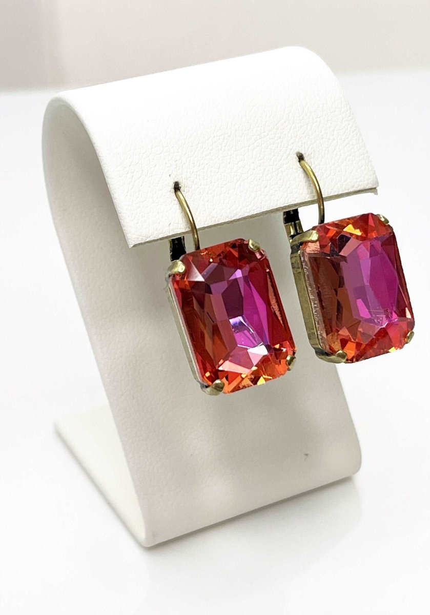 Peach Rose Crystal Earrings | Pink Octagon Statement Drops ...